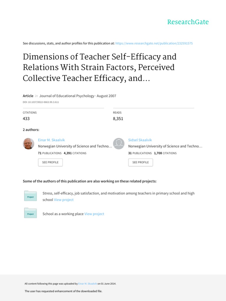 Dimensions of Teacher Self-Efficacy and Relations | PDF | Self Efficacy ...