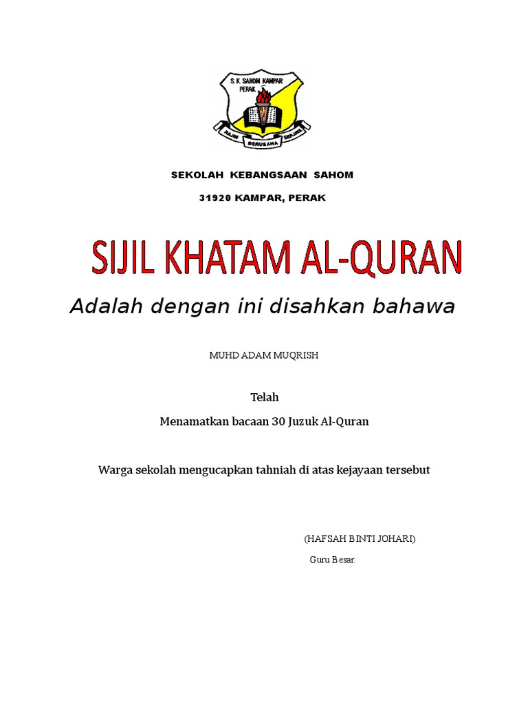CONTOH Sijil Khatam | PDF