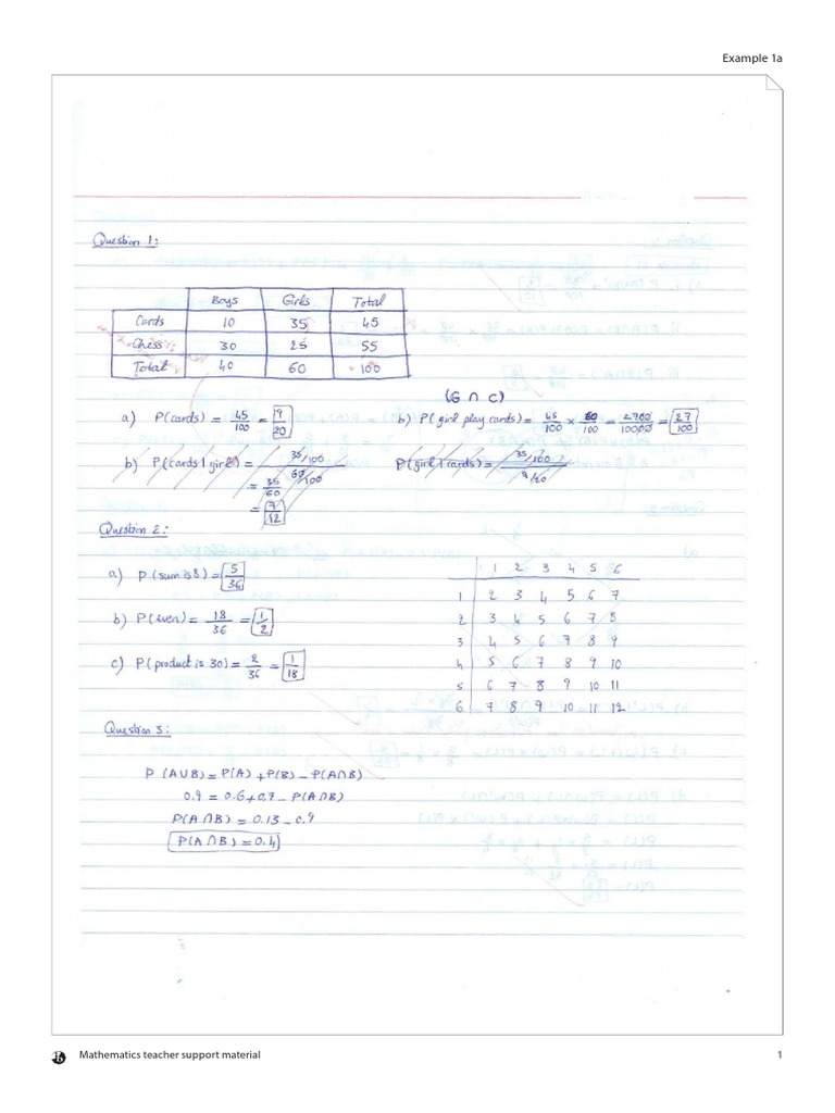 Example 1a: Mathematics Teacher Support Material 1 | PDF