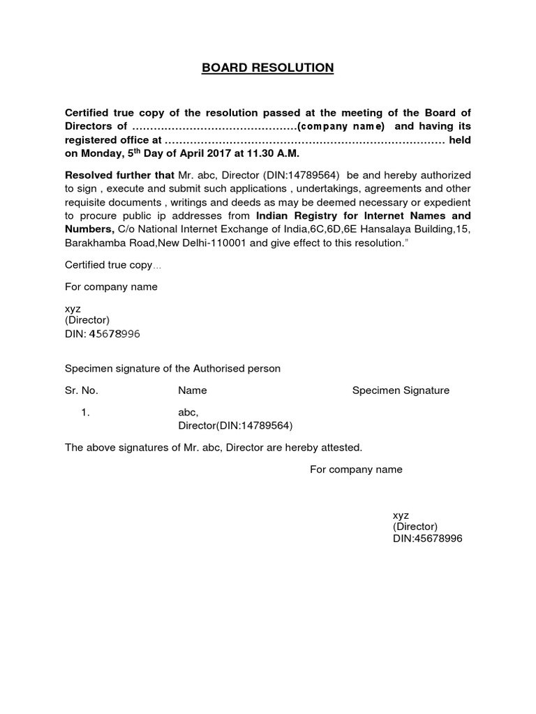 Board Resolution Irrin | PDF