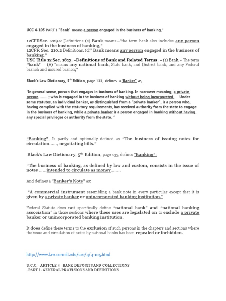 UCC 4 Bank-Banking Definitions | PDF | United States Code | Banks