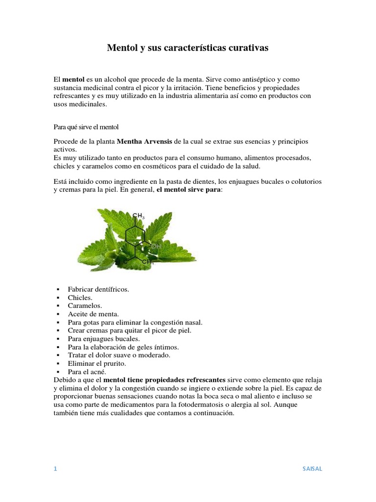 Mentol y Sus Características Curativas | PDF | Medicamentos con receta ...