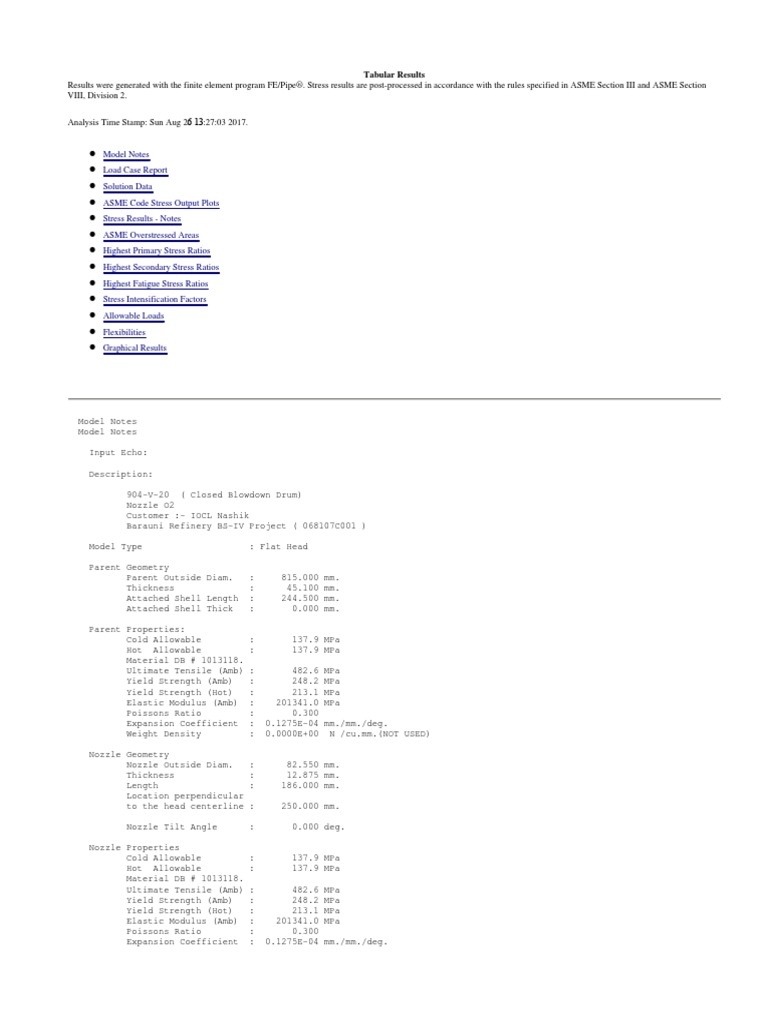 904-V-20 Nozzle O2 Fea Analysis | PDF | Strength Of Materials | Fatigue ...