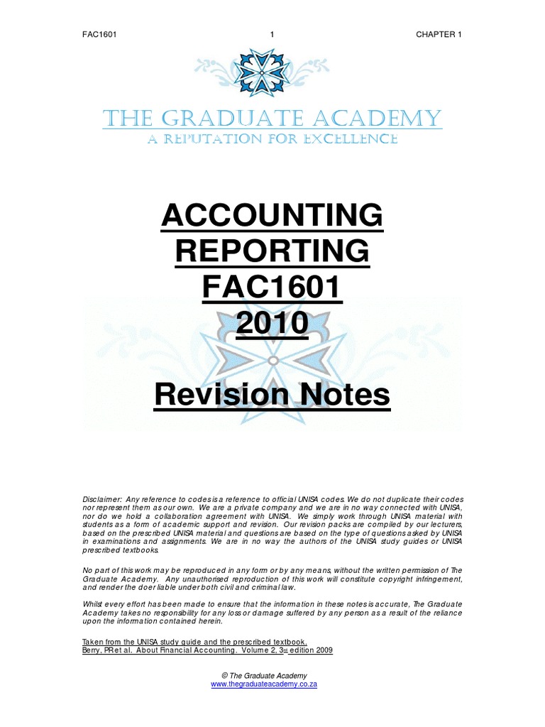 Fac1601 Revision Notes - Chapter 1 | PDF | Partnership | Balance Sheet