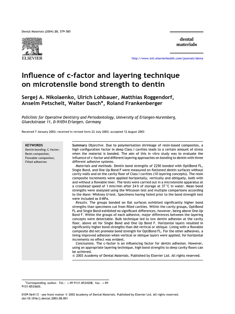 C-Factor Impact on Dentin Bond Strength | PDF | Dental Composite ...