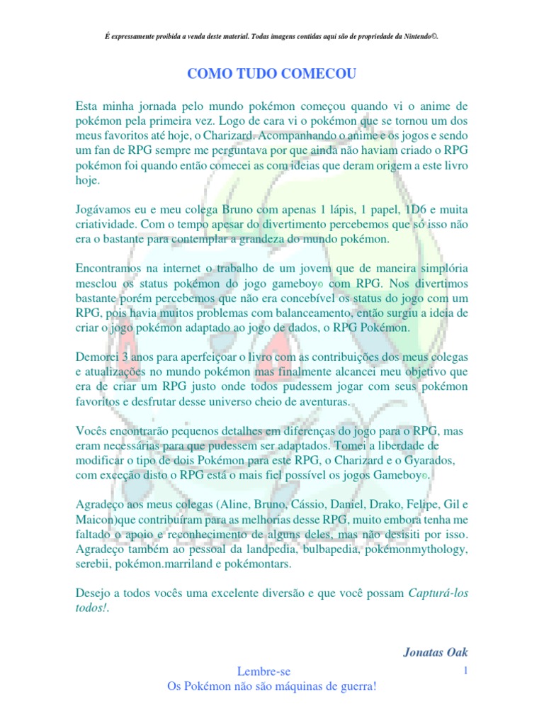 RPG Pokémon - Pokémundo - Livro de Regras - Biblioteca Élfica PDF ...