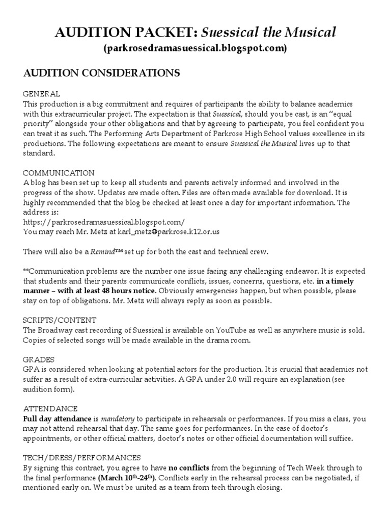Suessical Audition Packet 12:27:17 | PDF | Audition | Theatre