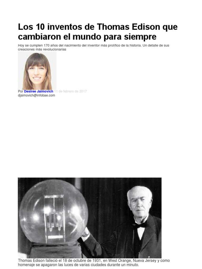 Los 10 Inventos de Thomas Edison Que Cambiaron El Mundo para Siempre ...
