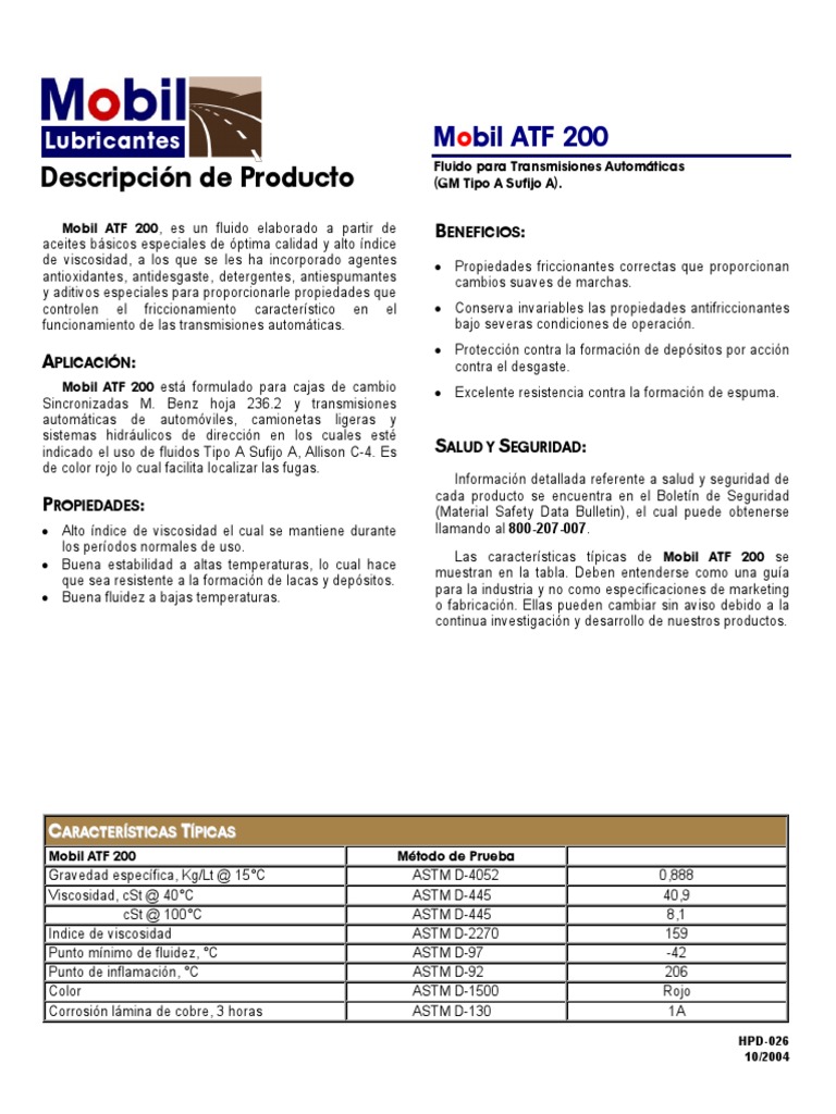 Mobil ATF 200 | PDF | Lubricante | Industrias