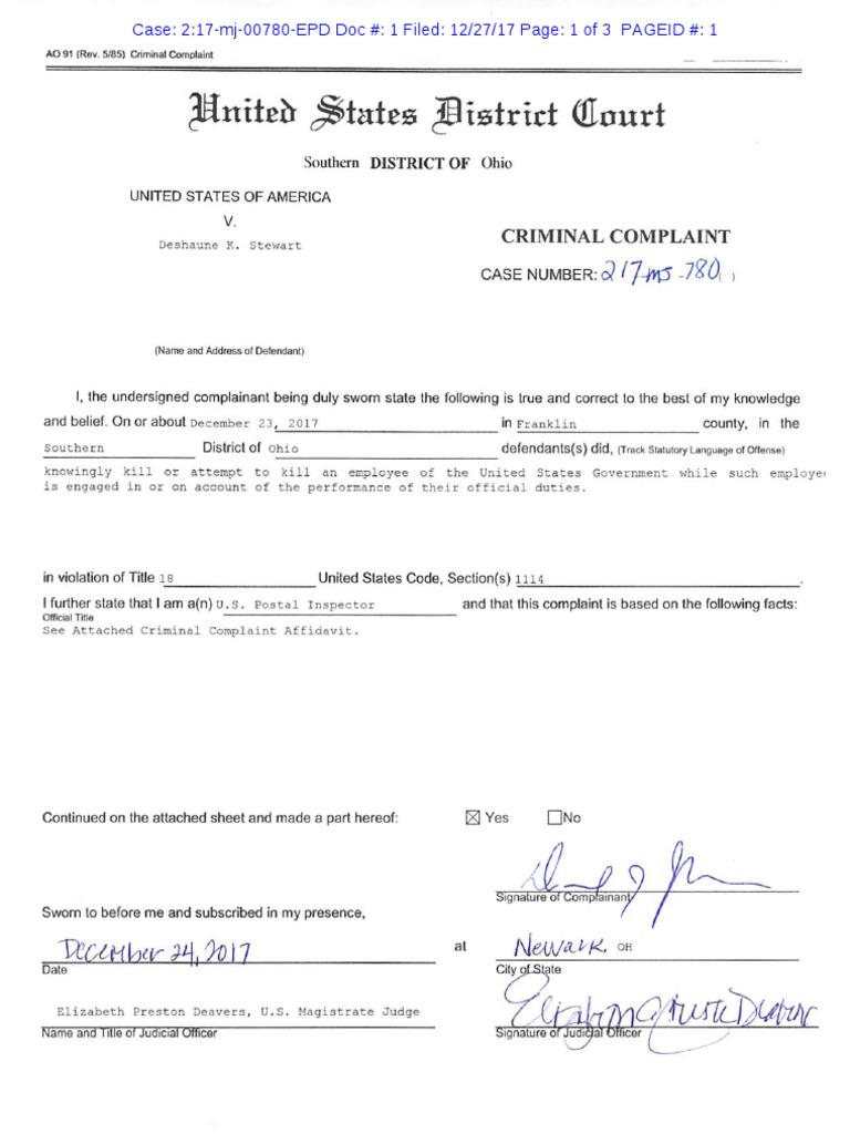 Criminal Complaint: Deshaune Stewart | PDF | United States Postal ...