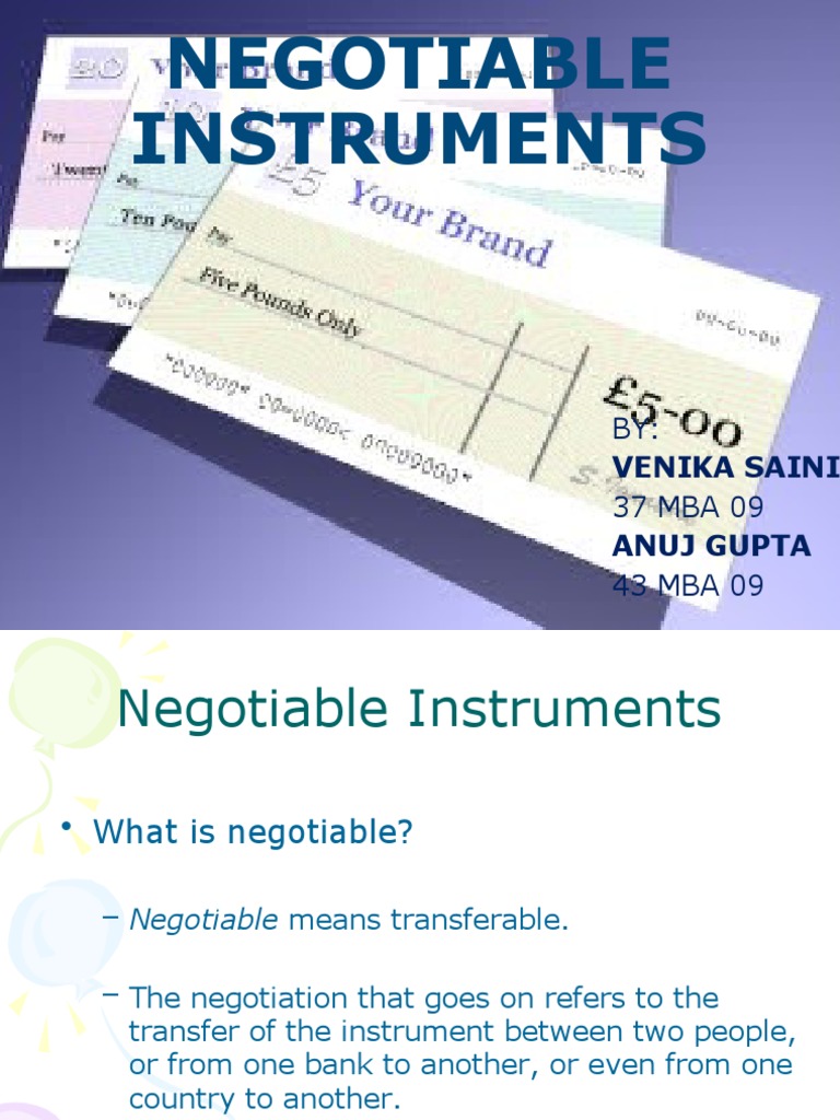 BY: 37 MBA 09 43 MBA 09: Venika Saini Anuj Gupta | PDF | Negotiable ...