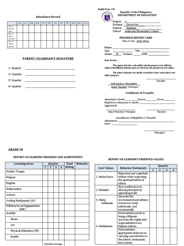 DepEd Form 138 Attendance Record | PDF | Teachers | Quality Of Life