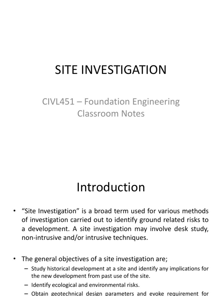 Site Investigation Techniques Overview | PDF | Drilling Rig ...