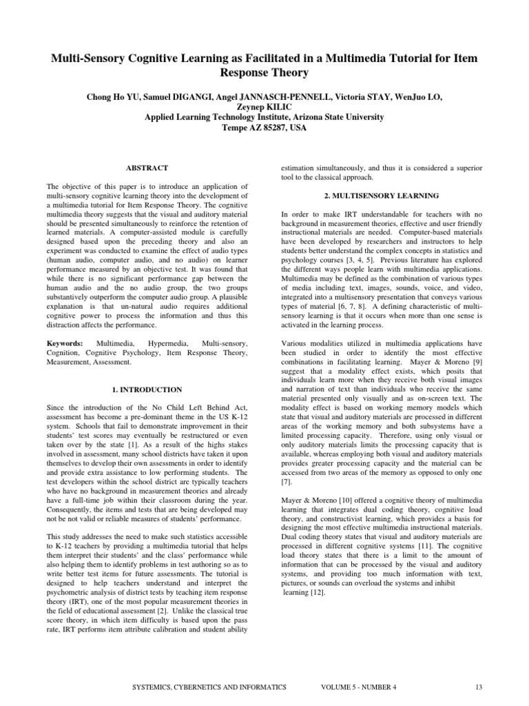 Multi-Sensory Cognitive Learning As Facilitated in A Multimedia ...