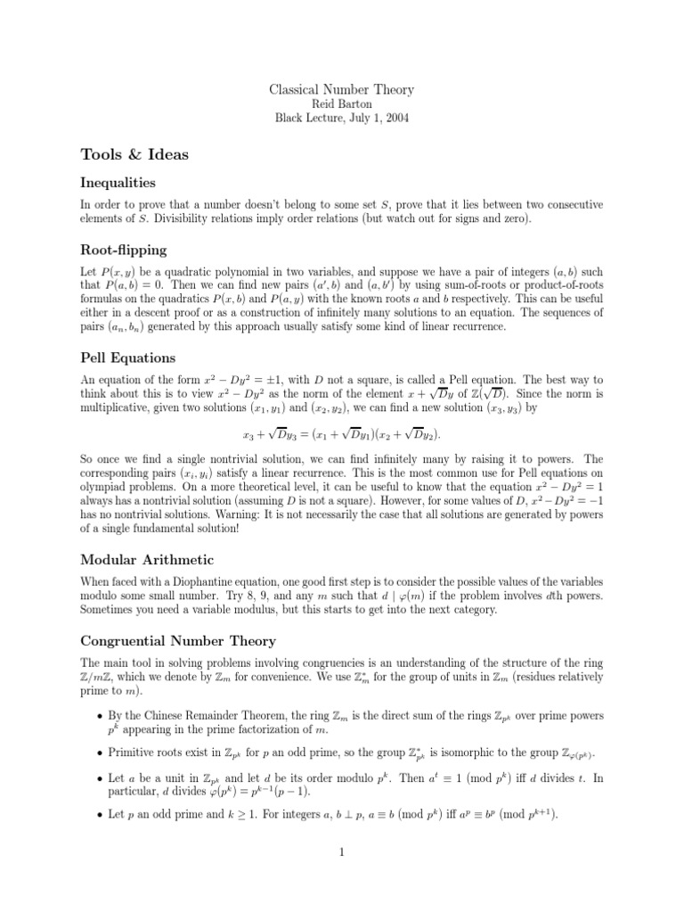 Classical Number Theory - Reid Barton - MOP (Black) 2004 | PDF | Prime ...