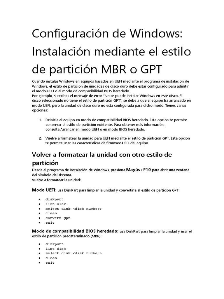 Crear Partición GPT para Windows 10 | PDF | Bios | Ingeniería Informática