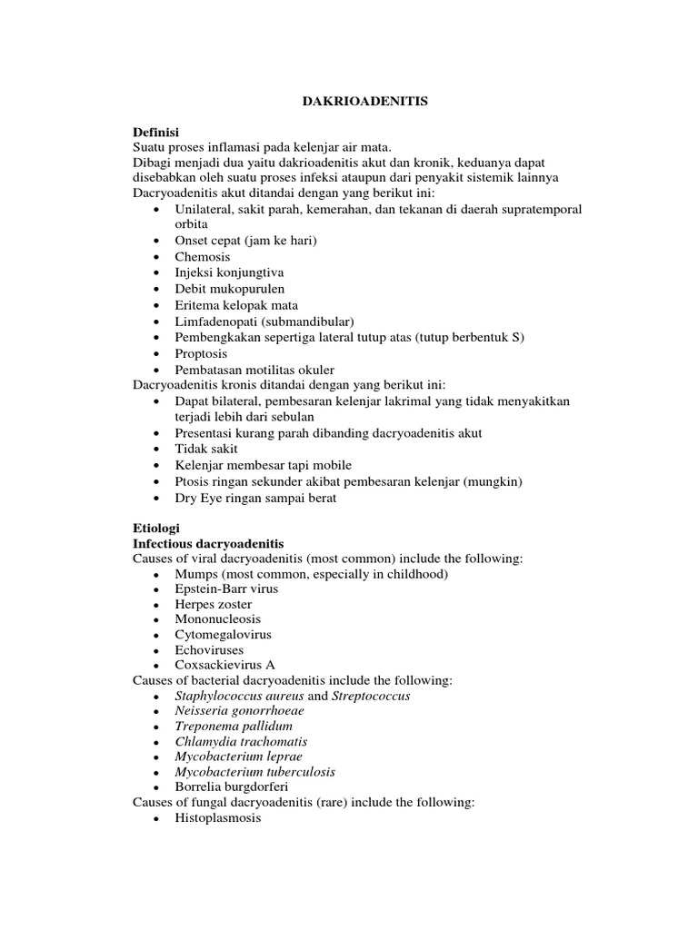 Tatalaksana Dakrioadenitis dan Etiologi | PDF