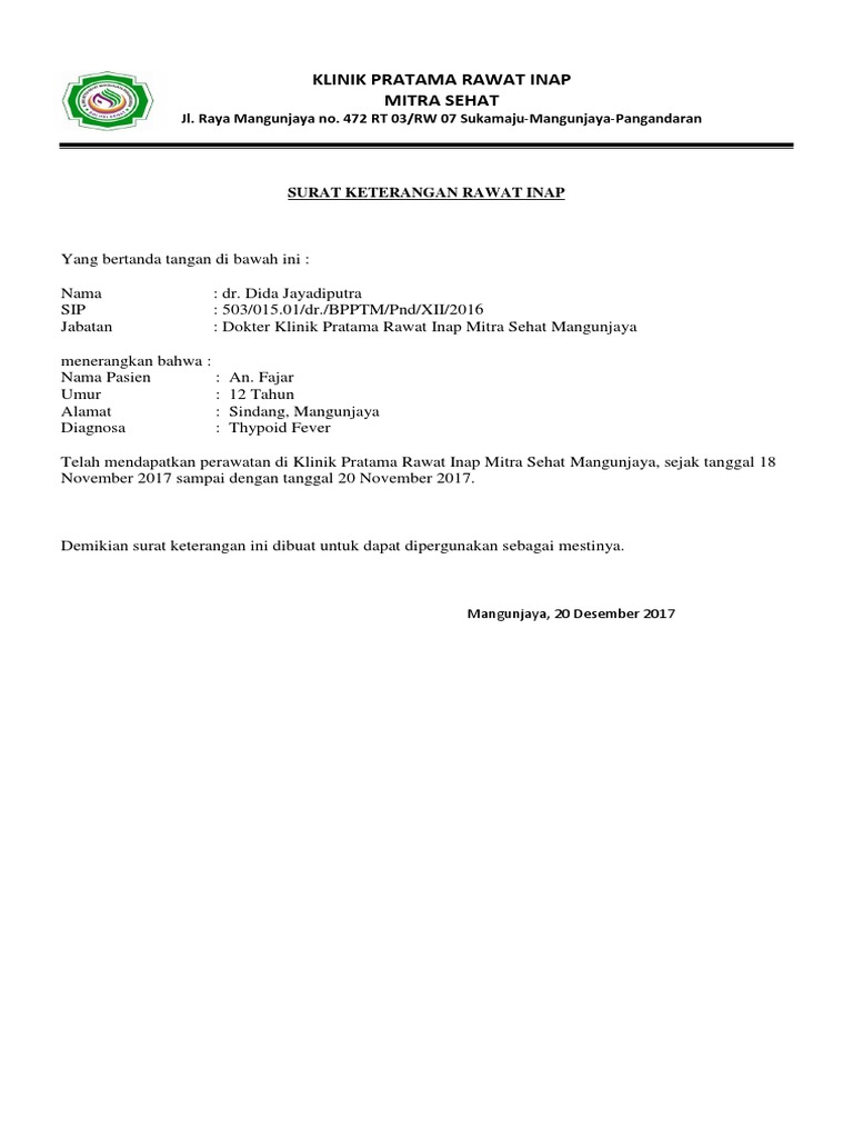 Surat Keterangan RAWAT INAP | PDF