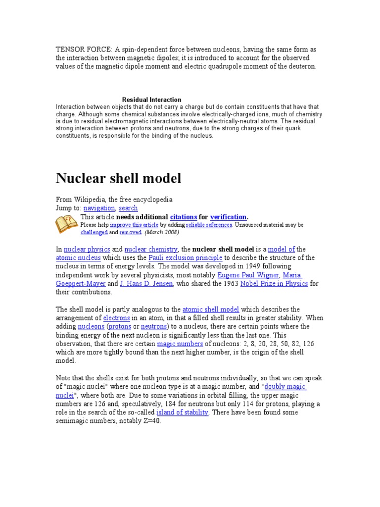 Tensor Force | PDF | Atomic Nucleus | Theoretical Physics