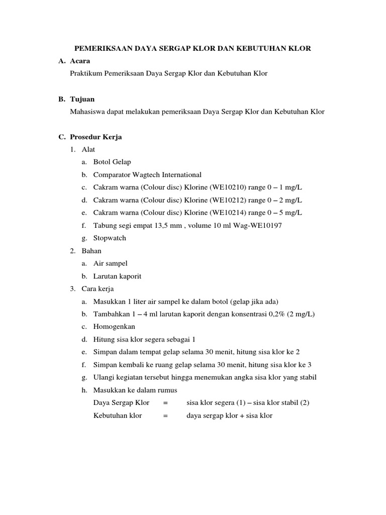 Pemeriksaan Daya Sergap Klor Dan Kebutuhan Klor | PDF