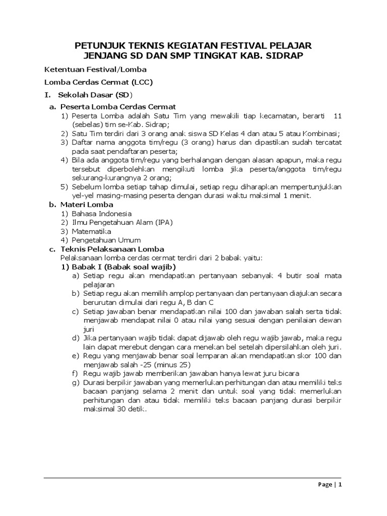 Juknis Lomba LCC | PDF