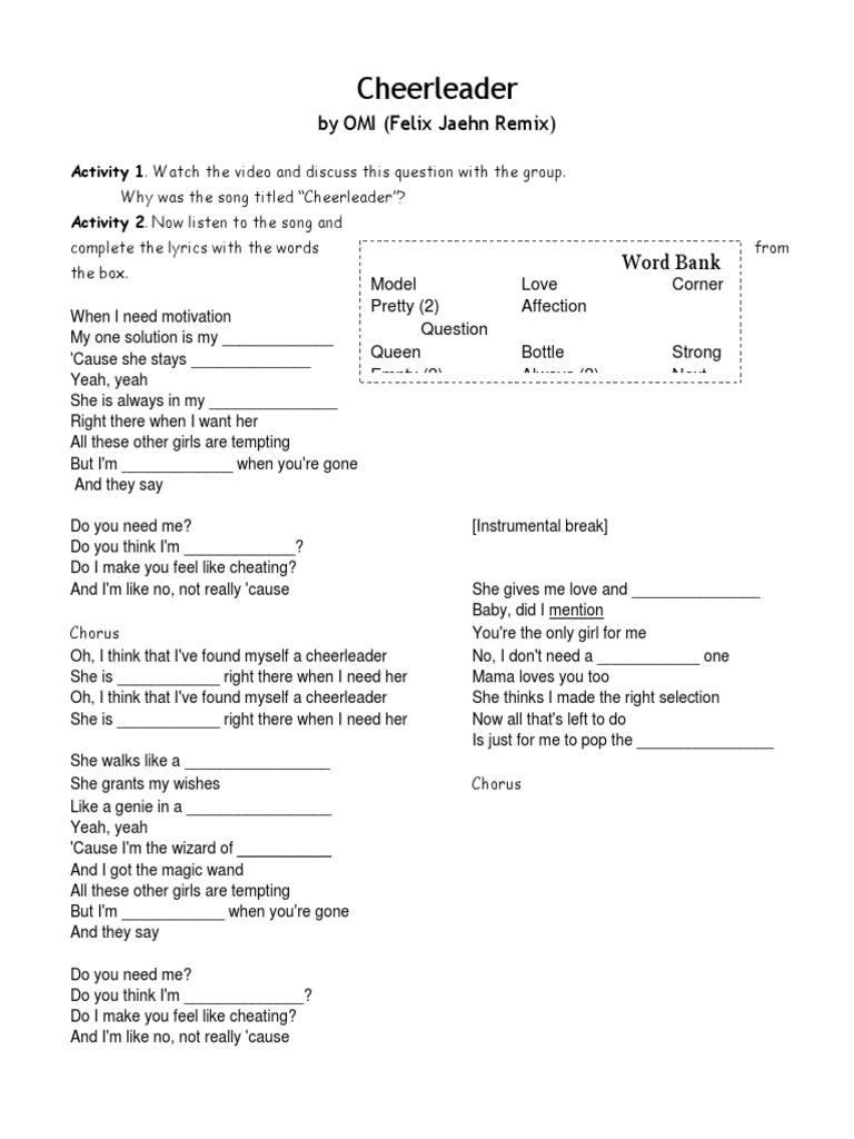 Cheerleader song analysis | PDF | Pop Music | Recorded Music