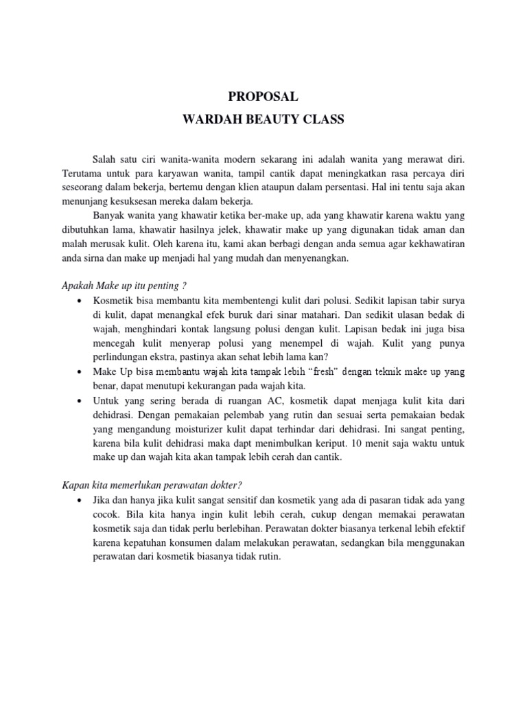Proposal Wardah Beauty Class | PDF