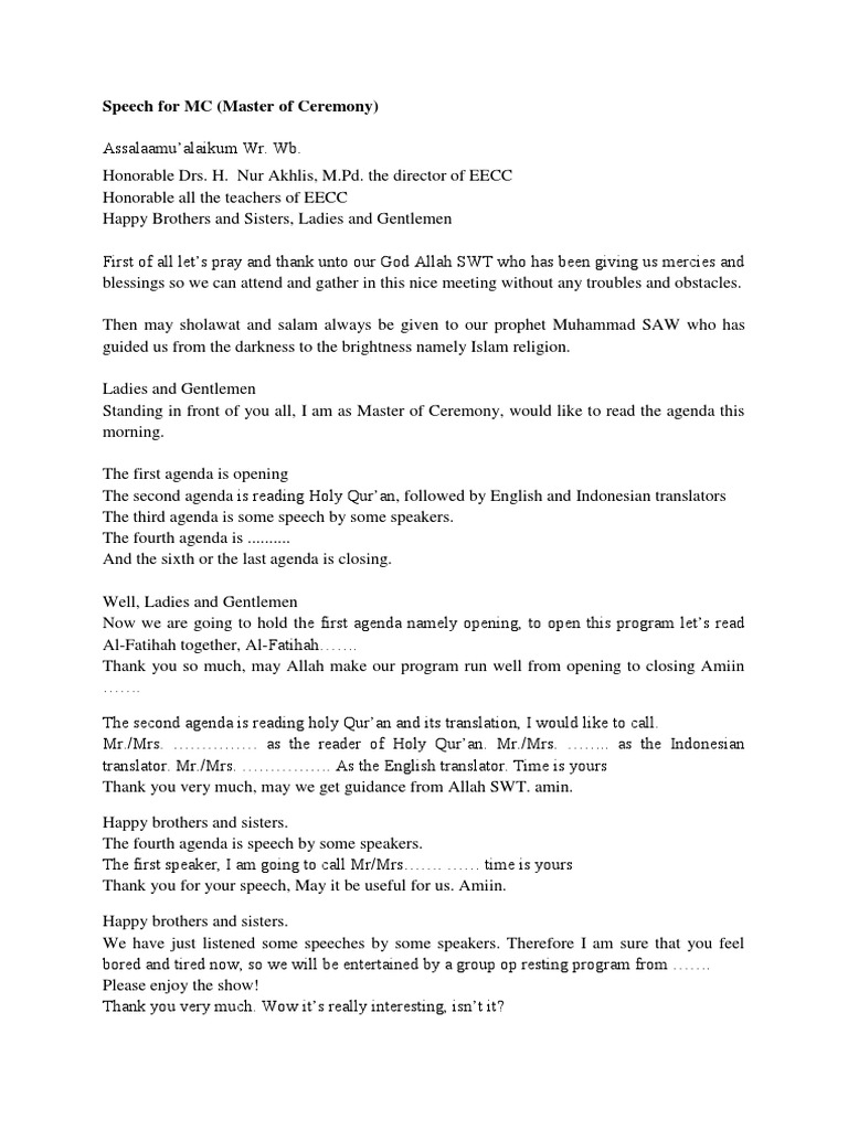 MC Speech for Ceremony | PDF | Quran | Islam