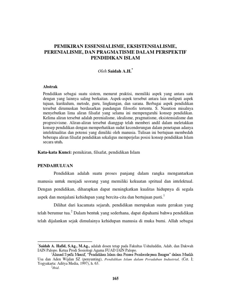 Pemikiran Essensialisme, Eksistensialisme, Perenialisme, Dan Pragmatisme Dalam Perspektif ...