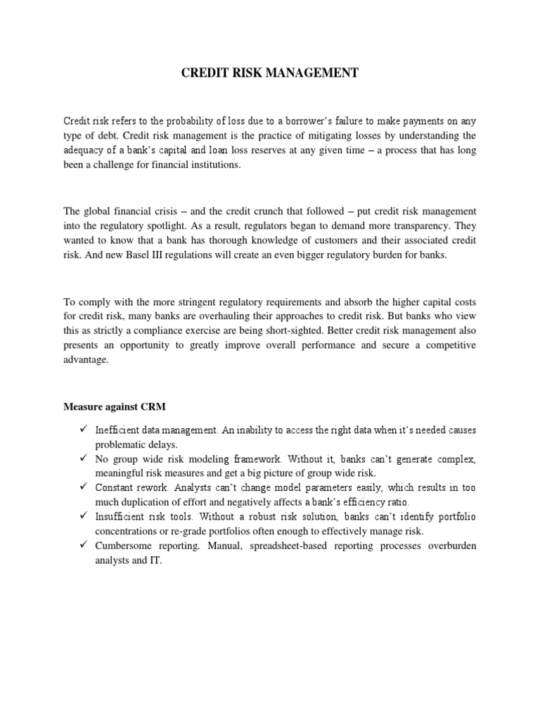 Credit Risk Management | PDF | Credit Risk | Financial Markets