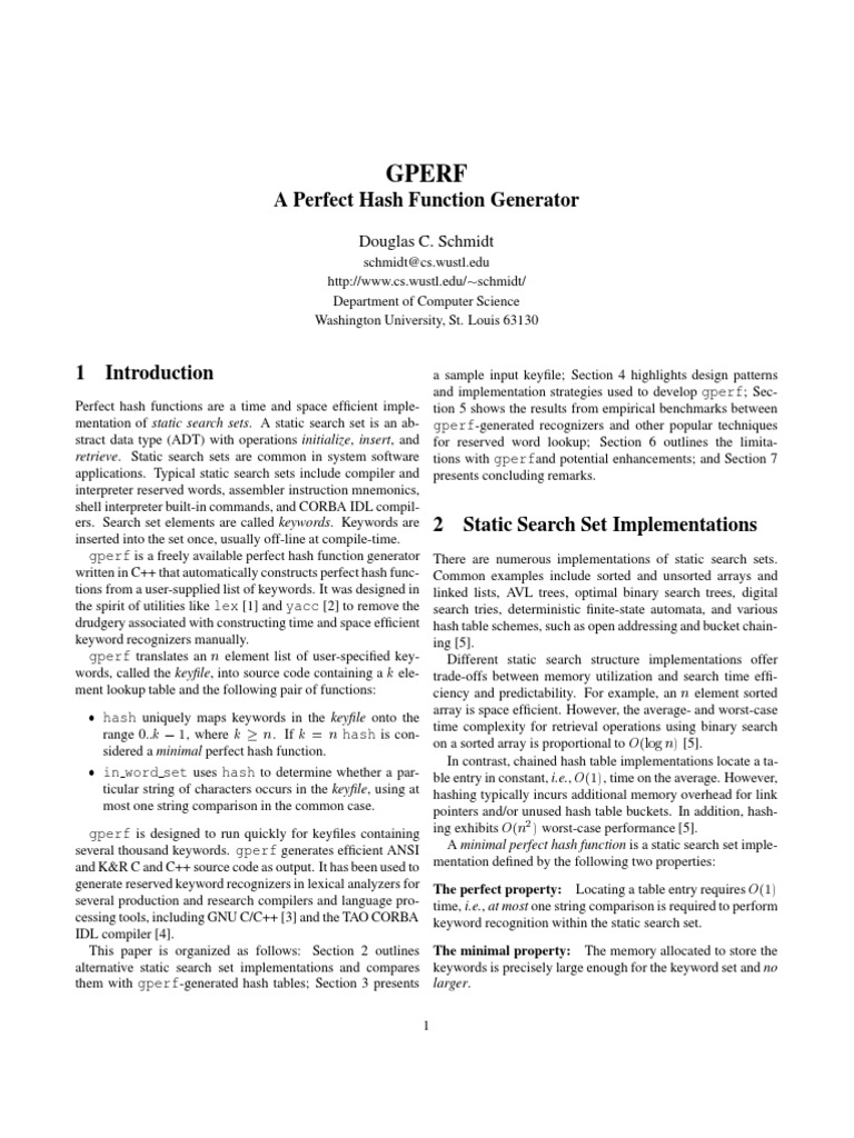 Schmidt - GPERF Perfect Hash Gemerator Function | PDF | Array Data Structure | C (Programming ...