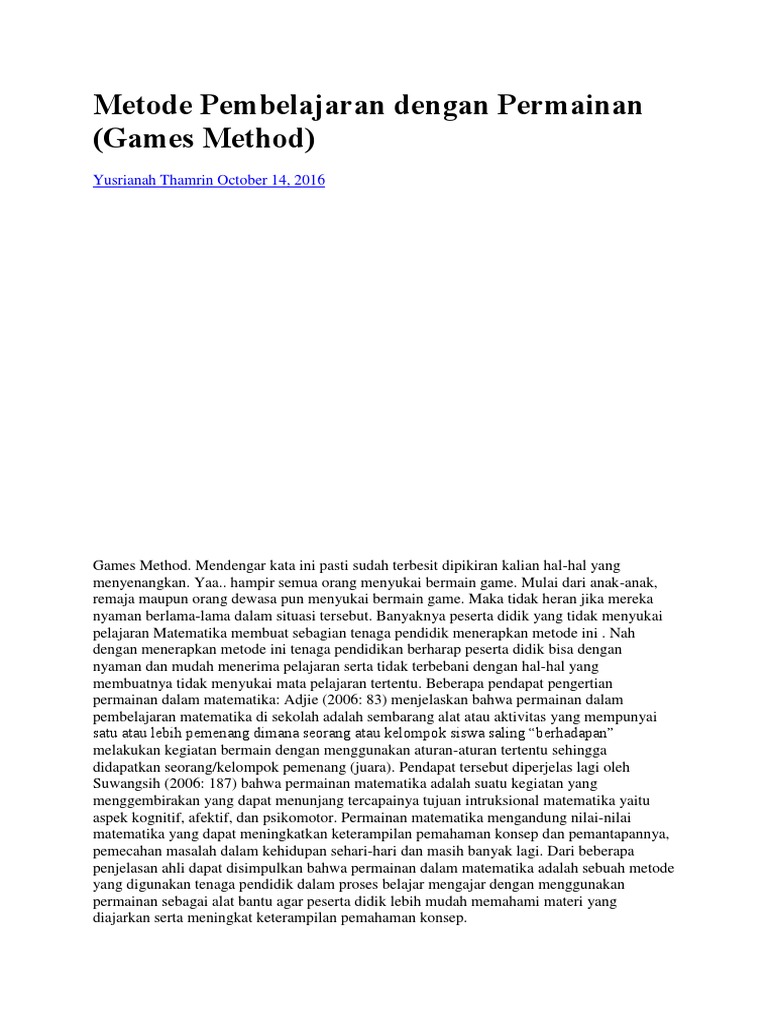 Metode Pembelajaran Dengan Permainan | PDF