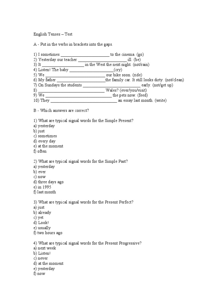 English Tenses Question | PDF | Syntax | Language Mechanics