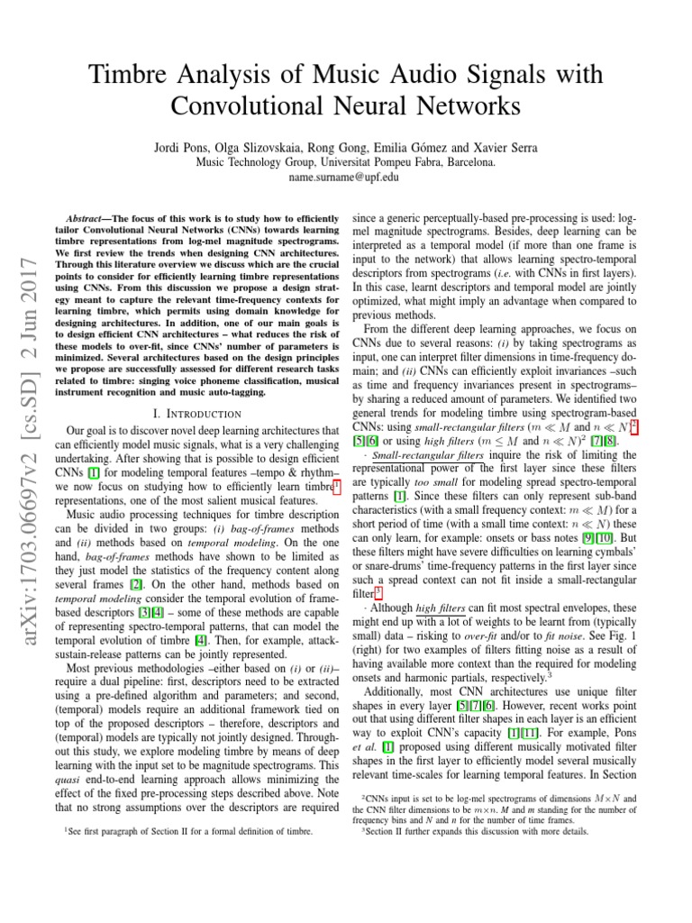 Timbre Analysis of Music Audio Signals With Convolutional Neural Networks | PDF | Artificial ...