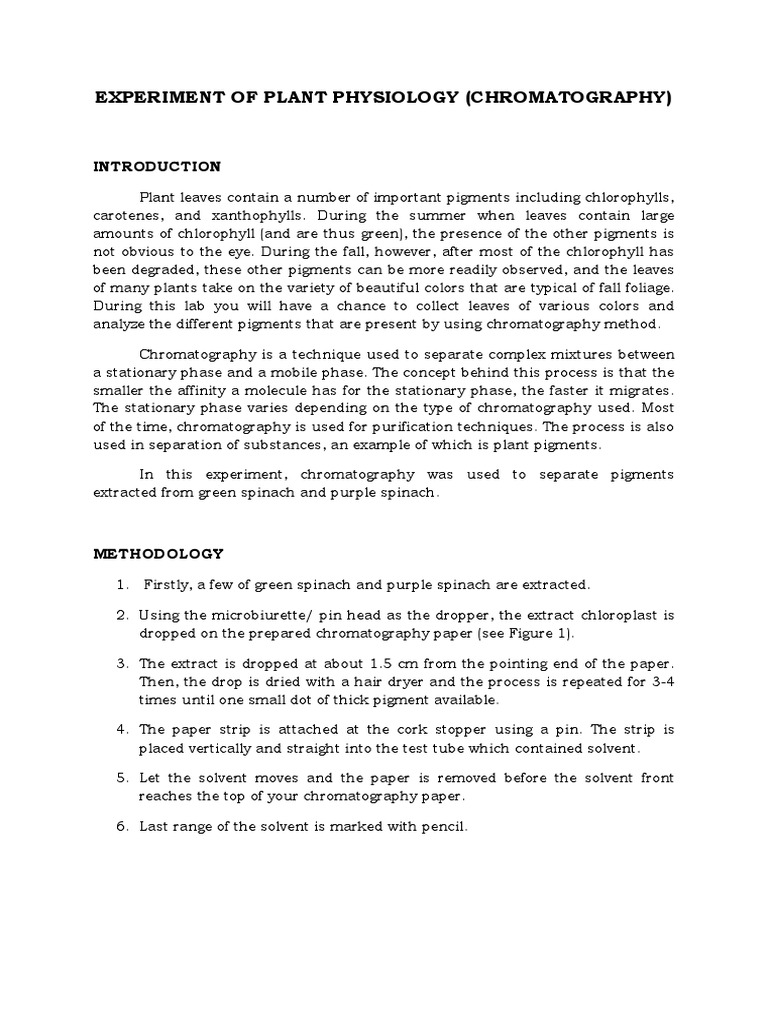 Experiment of Plant Physiology | PDF | Chromatography | Chlorophyll
