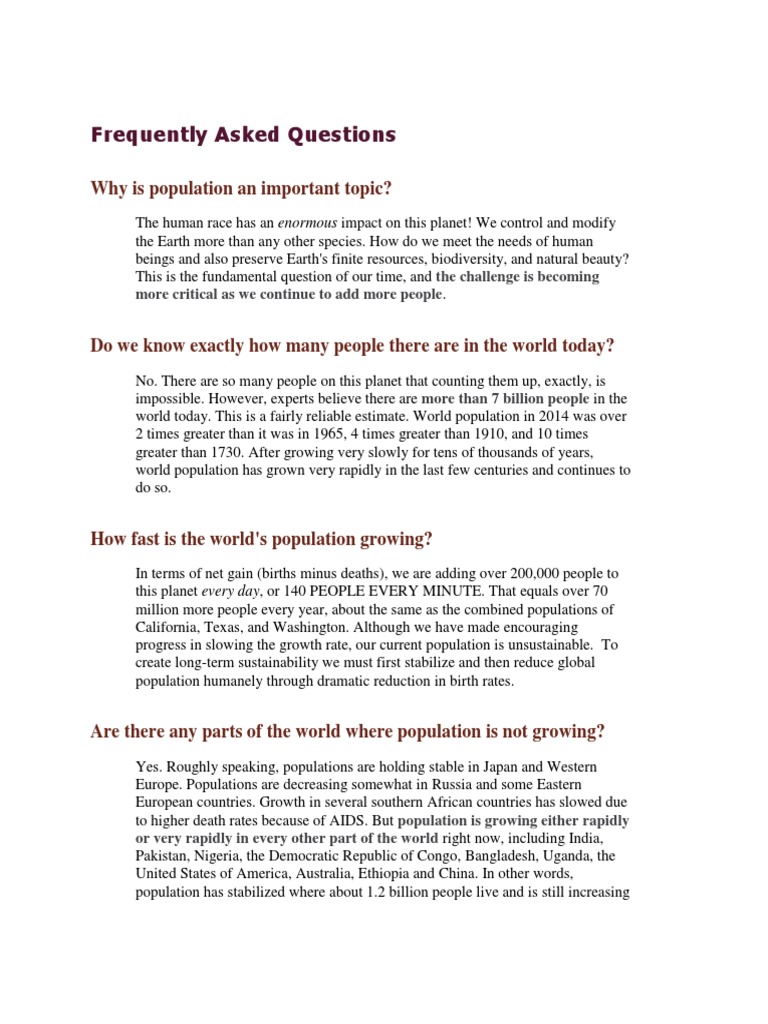 Frequently Asked Questions | PDF | World Population | Human Overpopulation