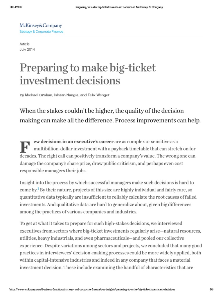 Preparing To Make Big-Ticket Investment Decisions | Download Free PDF ...