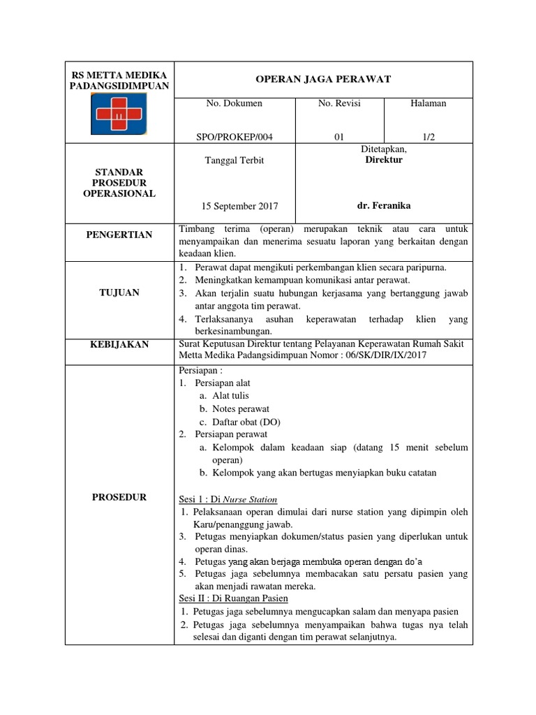 04.spo Operan Jaga Perawat | PDF