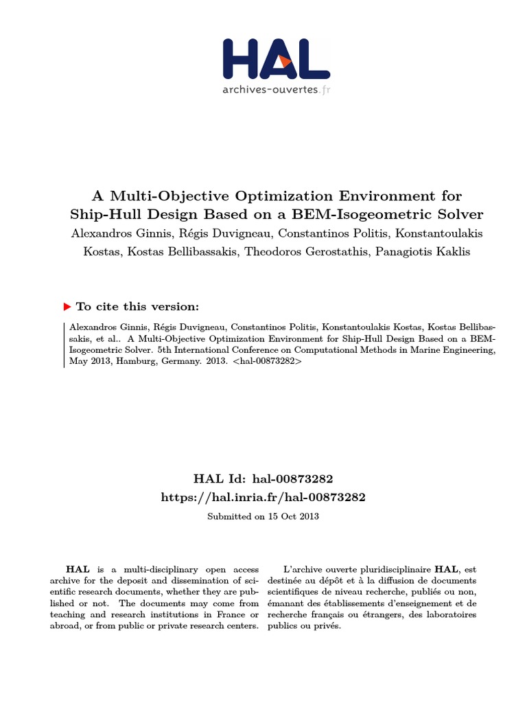 A Multi-Objective Optimization Environment For Ship-Hull Design Based On A BEM-Isogeometric ...