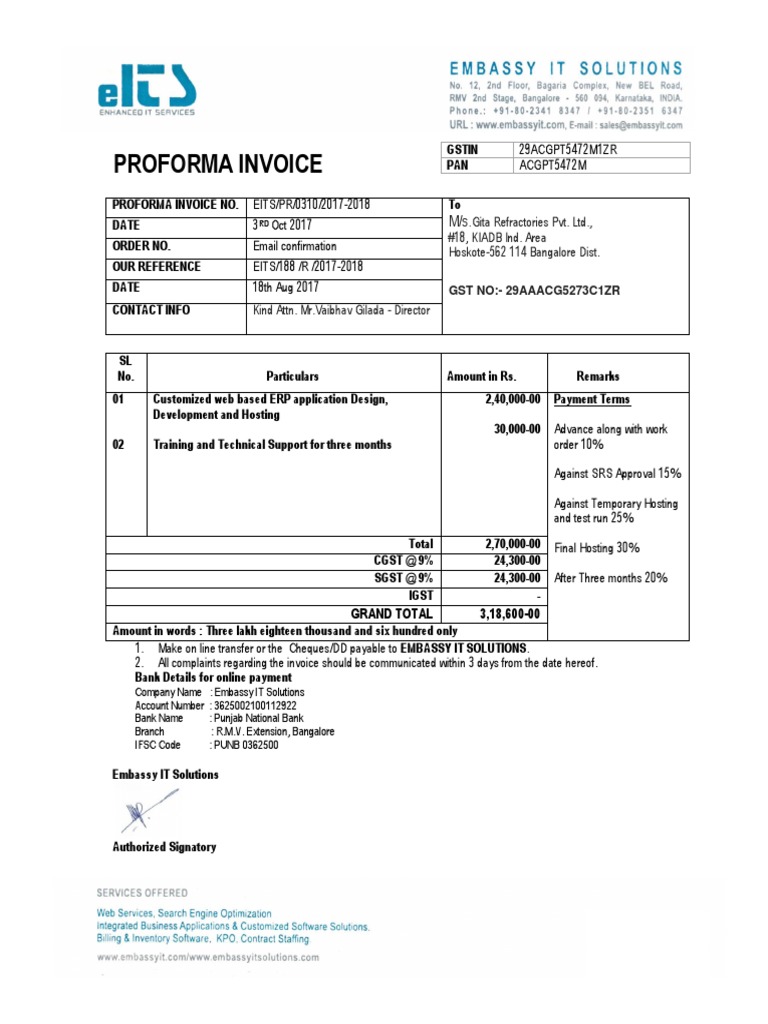 GITA REFRA Proforma Invoice | PDF | Invoice | Financial Technology