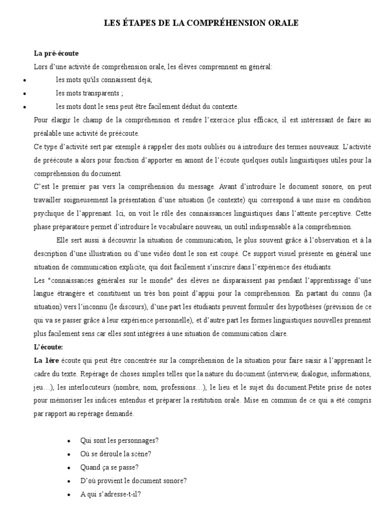 Les Etapes de La Compréhension Orale | PDF | Document | Conscience