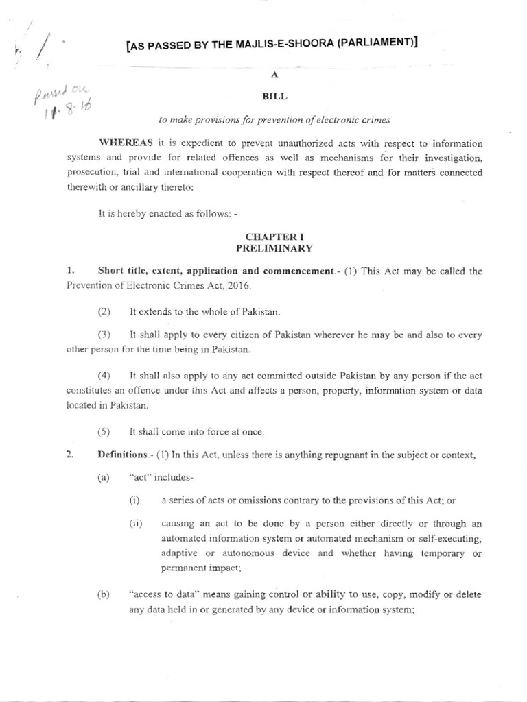 Prevention of Electronic Crimes Act, 2016. | PDF | Search Warrant ...
