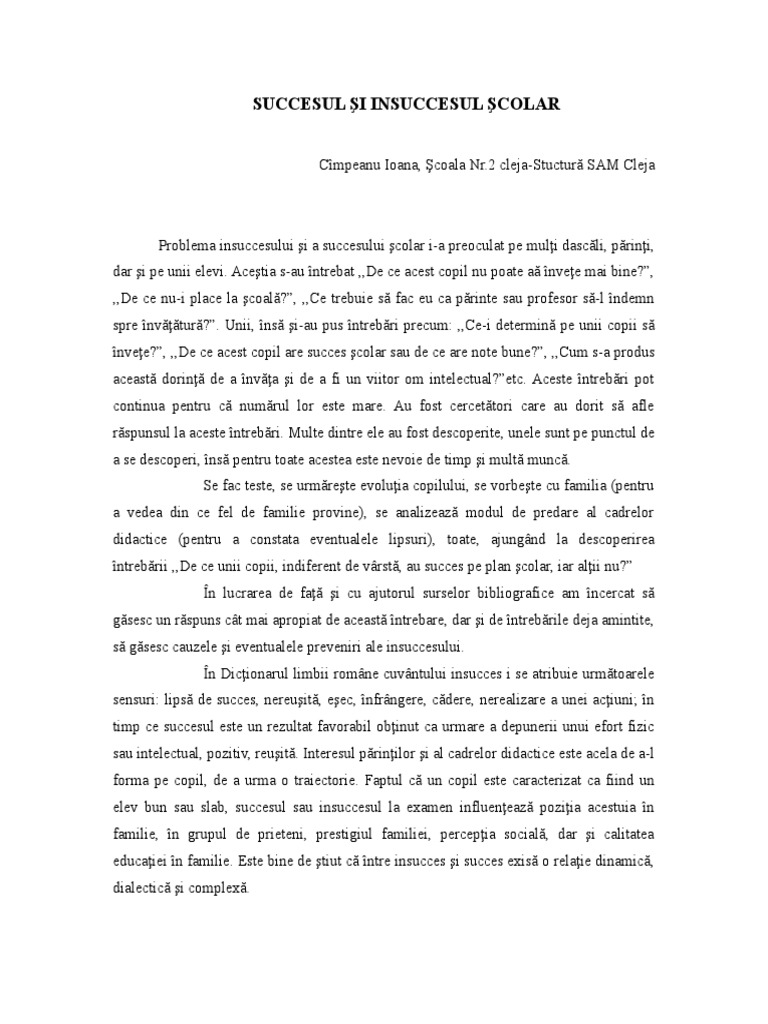 Succesul Insuccesul Scolar | PDF
