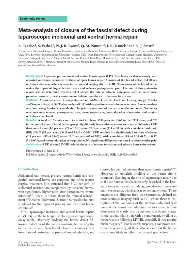Meta-Analysis of Closure of The Fascial Defect During Laparoscopic ...