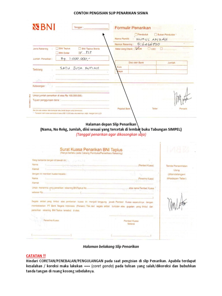 Contoh Pengisian Slip Penarikan Siswa | PDF