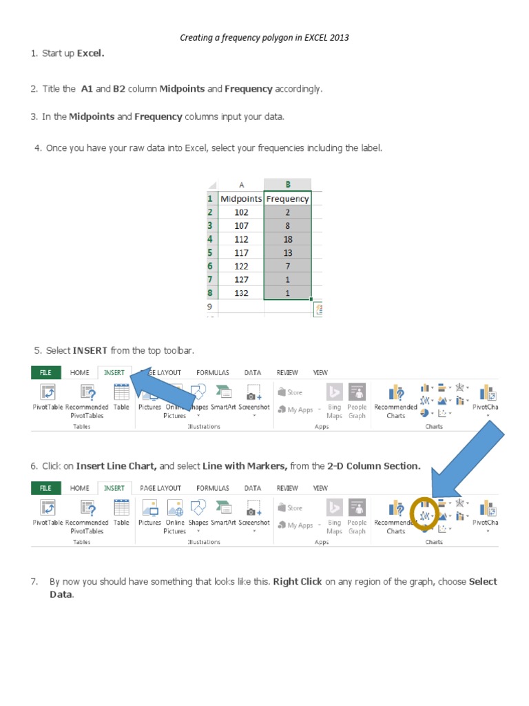Creating A Frequency Polygon in EXCEL 2013: Data | PDF