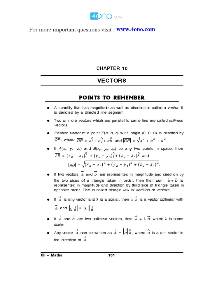 Vectors Chapter Summary Pdf Euclidean Vector Trigonometric Functions