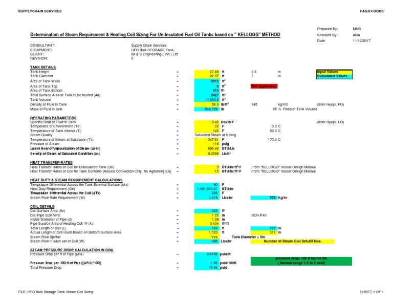 HFO Bulk Storage Tank Steam Coil Sizing | PDF | Steam | Fuel Oil
