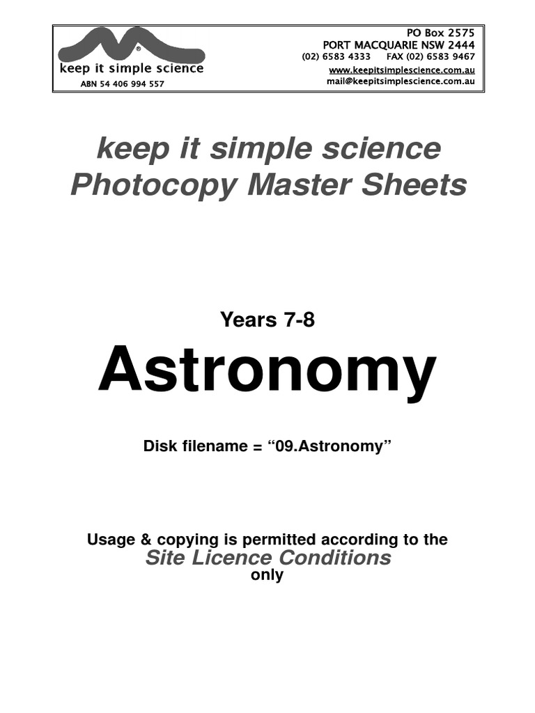 Keep It Simple Science Photocopy Master Sheets: Astronomy | PDF ...
