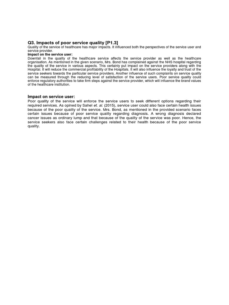 Q3. Impacts of Poor Service Quality (P1.3) : Impact On Service User | PDF